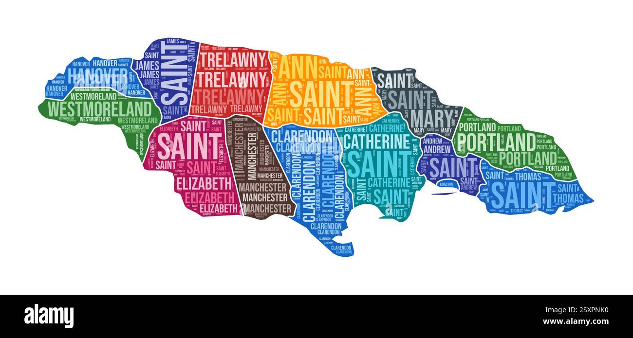 Jamaica shape. Country word cloud with region division. Jamaica colored ...