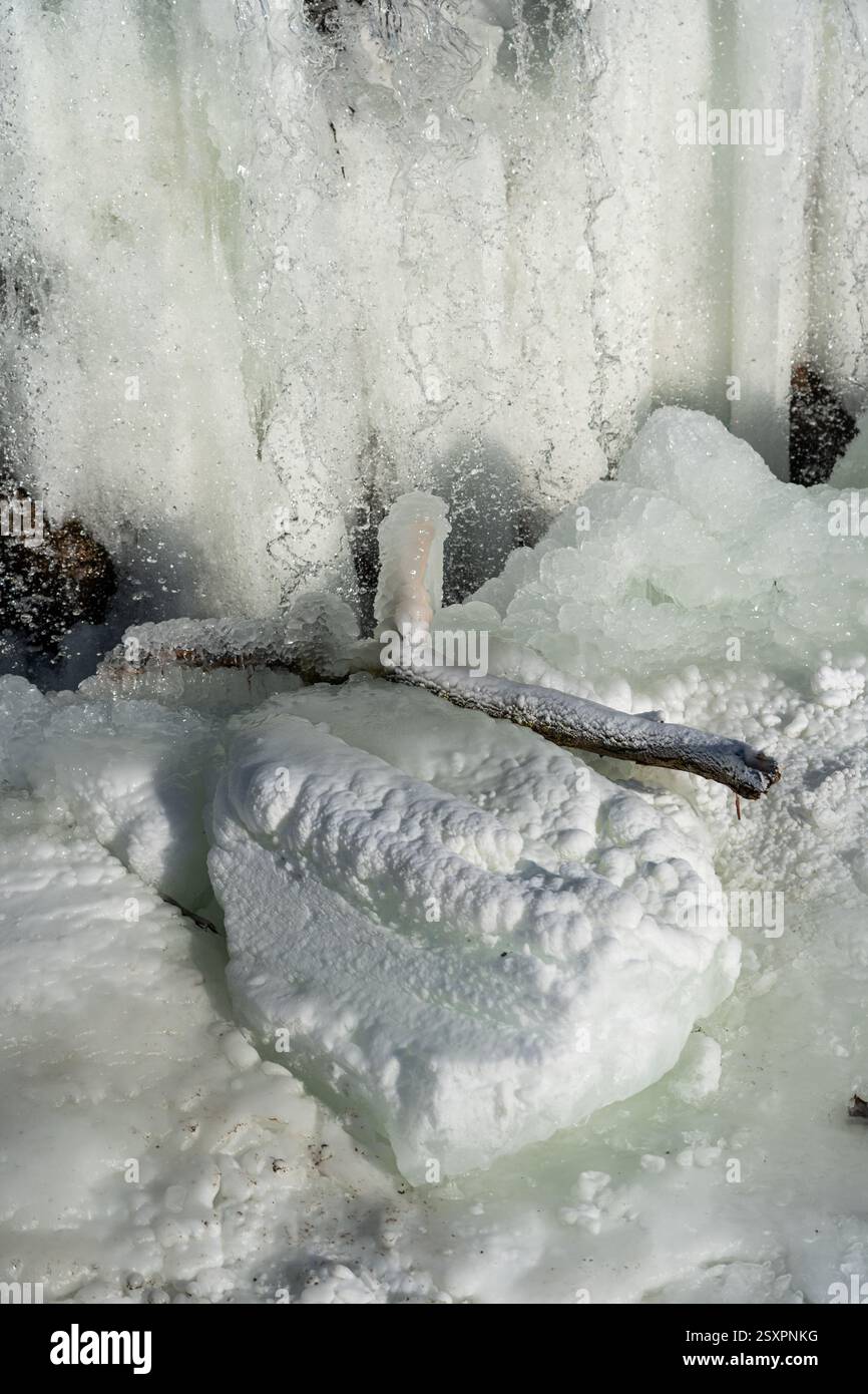 Frozen waterfall. Huge chunks of ice. Blocks of ice in the waterfall ...