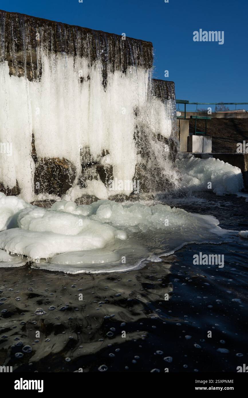 Frozen waterfall water. A frozen waterfall on a February morning Stock ...