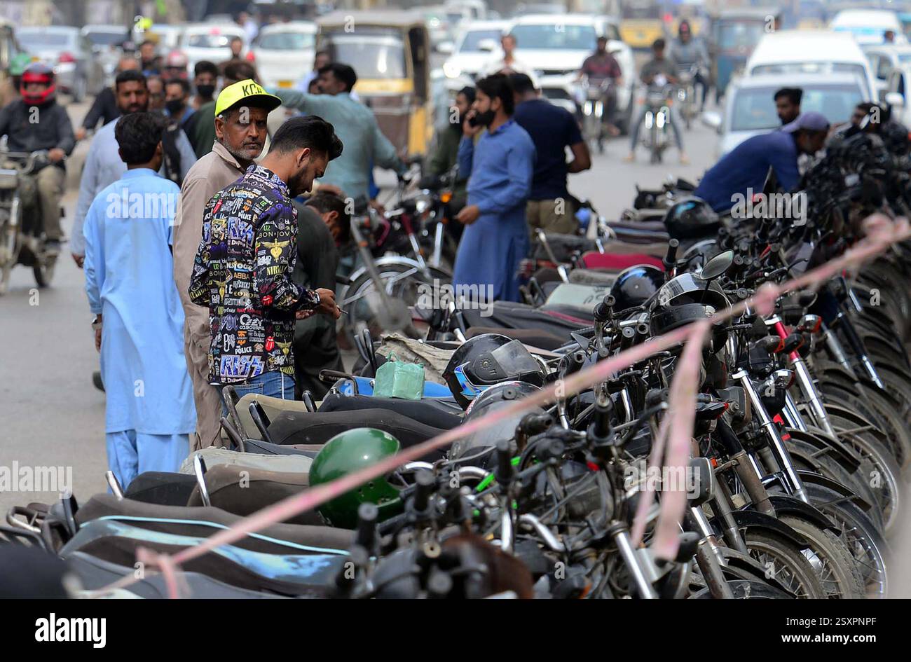 KARACHI, PAKISTAN, FEB 25:View of illegal encroachment by parking on a ...