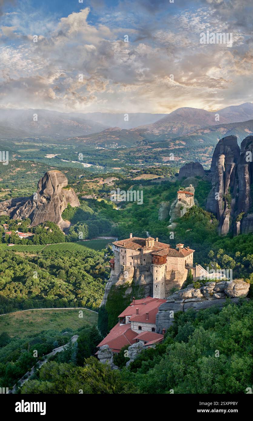 Medieval Meteora Monastery of St. Rousanou (Μονή Ρουσάνου)on top of a ...
