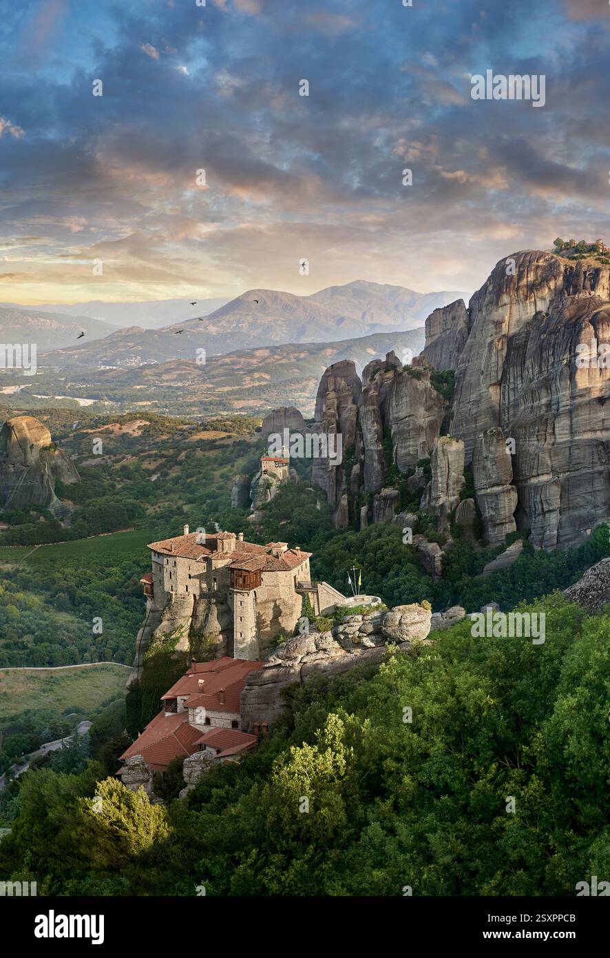 Medieval Meteora Monastery of St. Rousanou (Μονή Ρουσάνου)on top of a ...