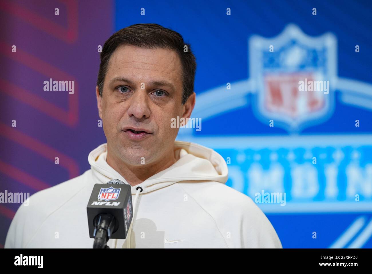 Kansas City Chiefs general manager Brett Veach speaks during a press conference at the NFL ...