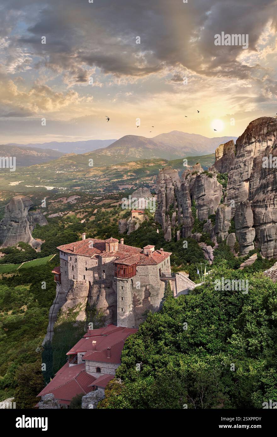 Medieval Meteora Monastery of St. Rousanou (Μονή Ρουσάνου)on top of a ...