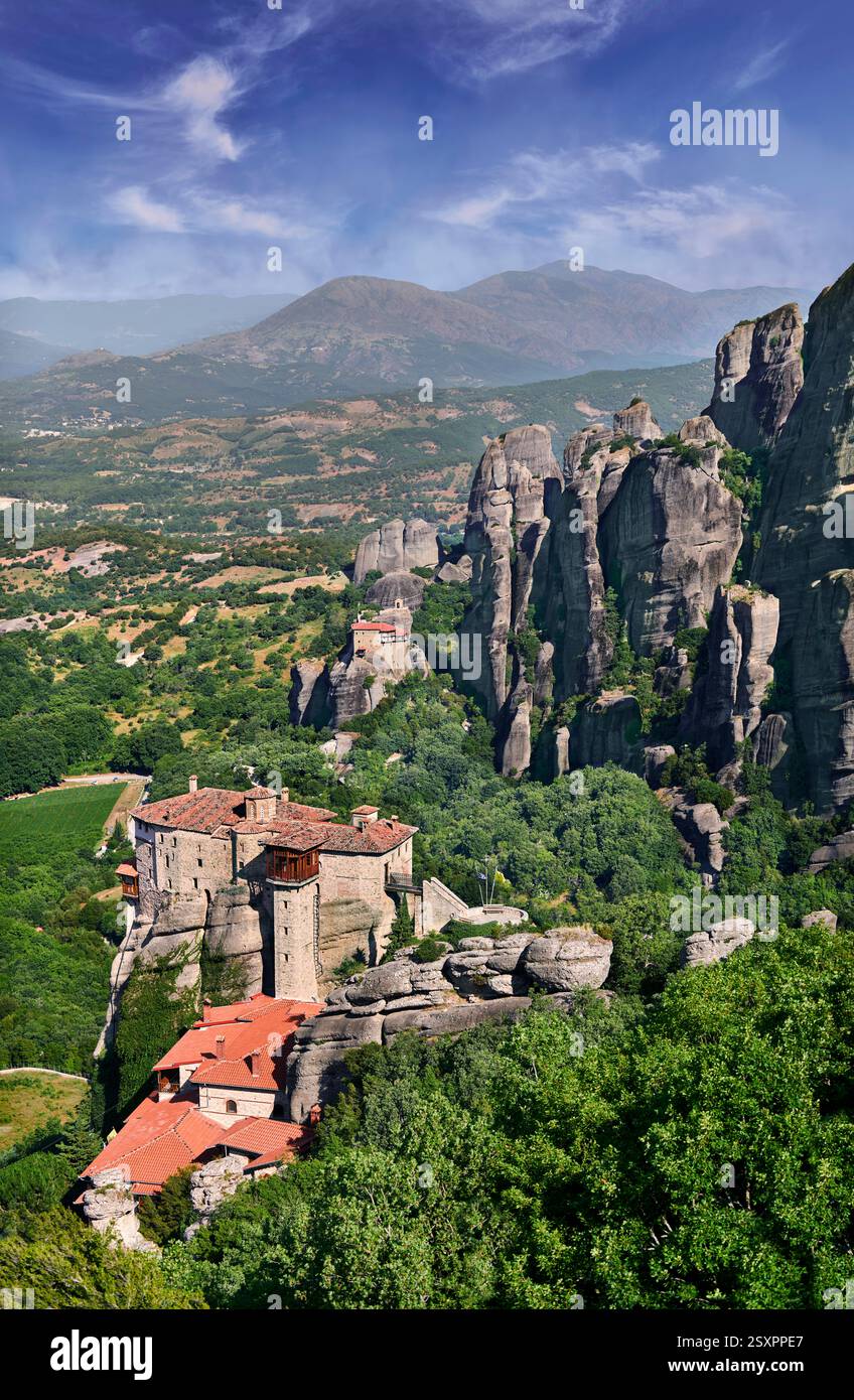 Medieval Meteora Monastery of St. Rousanou (Μονή Ρουσάνου)on top of a ...