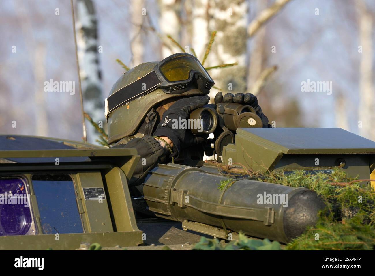 Adazi, Vidzeme Region, Latvia. 25th Feb, 2025. Spanish army serviceman ...