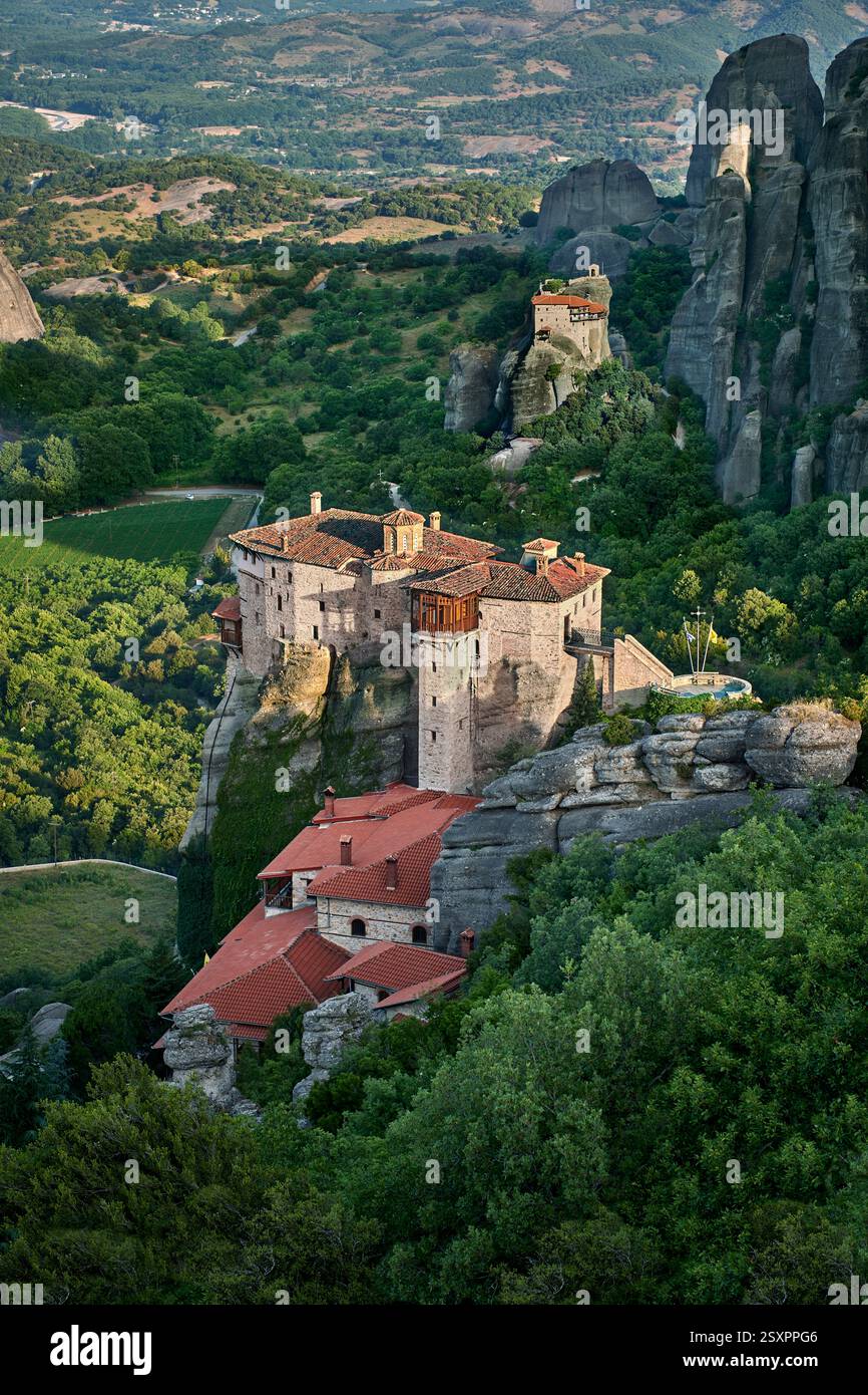 Medieval Meteora Monastery of St. Rousanou (Μονή Ρουσάνου)on top of a ...