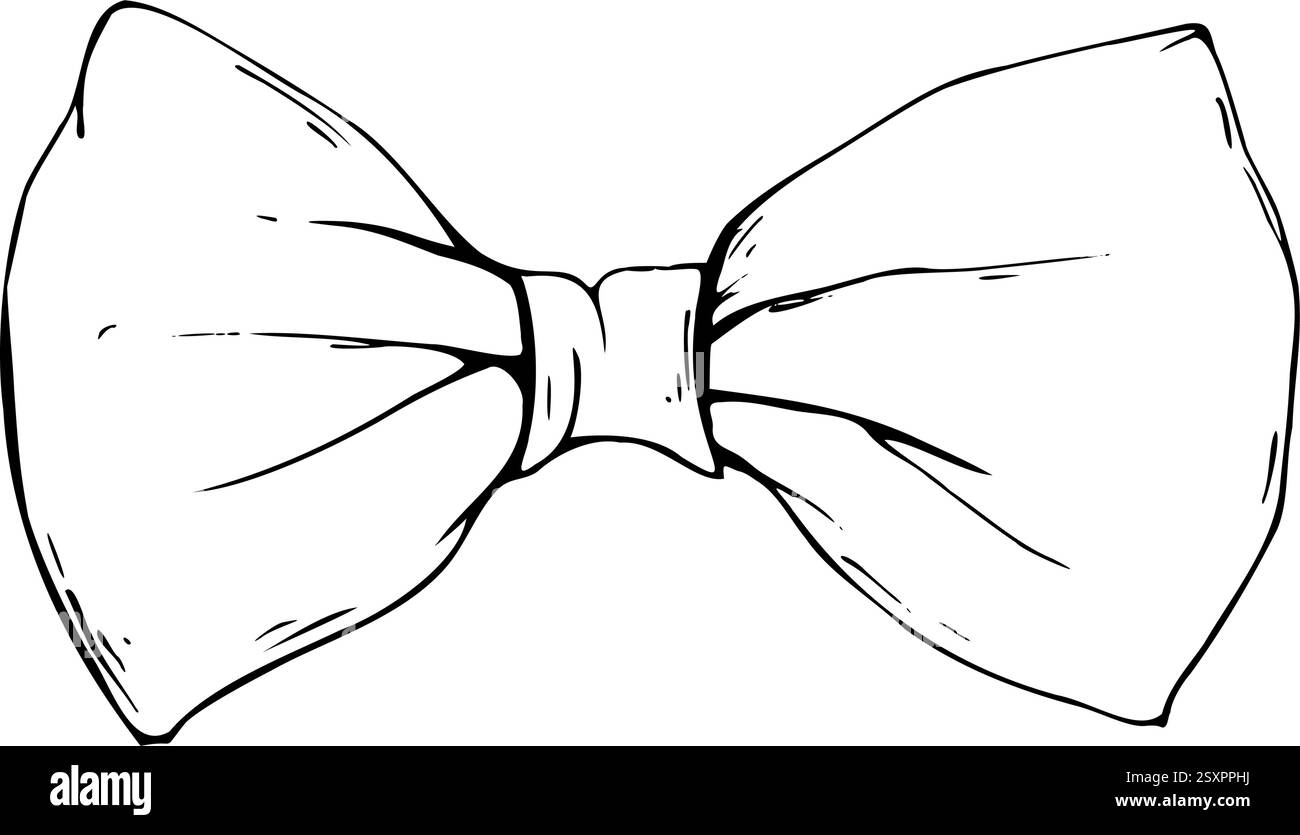 Satin bow-butterfly made of fabric wide ribbon. Graphic sketch ...