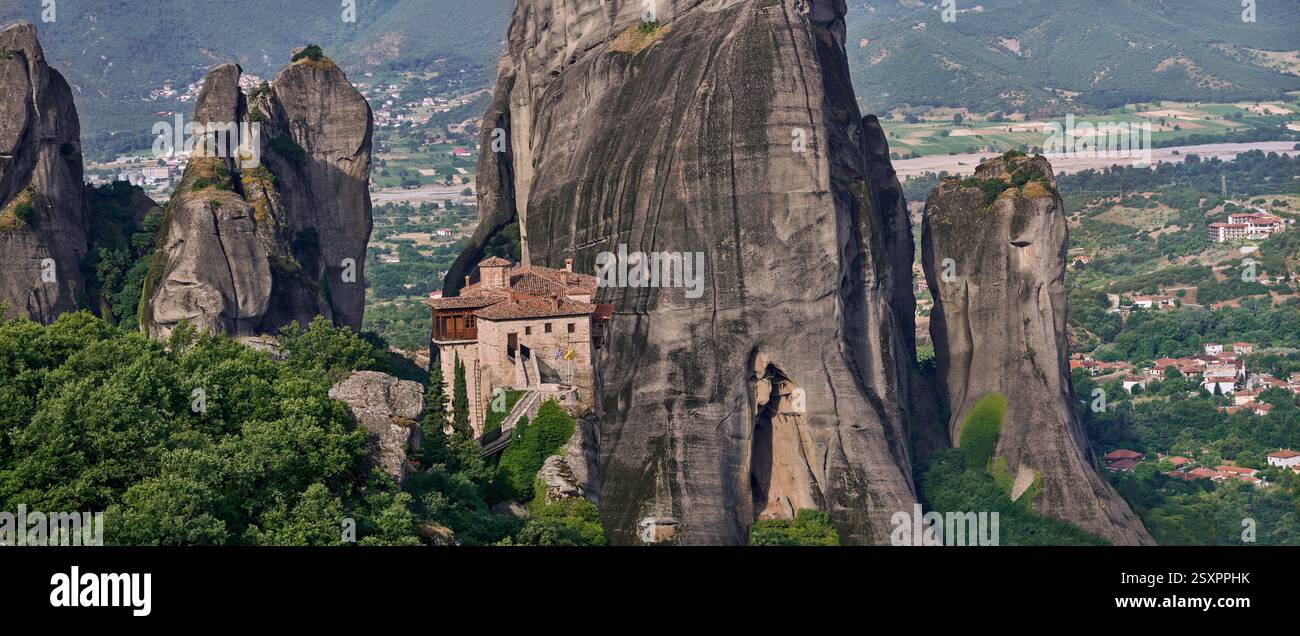 Medieval Meteora Monastery of St. Rousanou (Μονή Ρουσάνου)on top of a ...