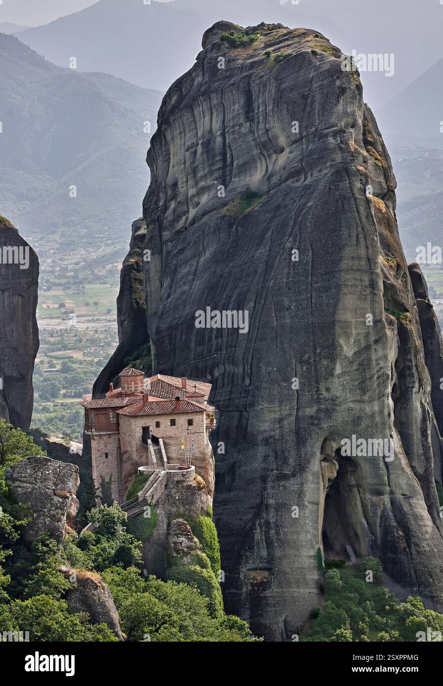 Medieval Meteora Monastery of St. Rousanou (Μονή Ρουσάνου)on top of a ...