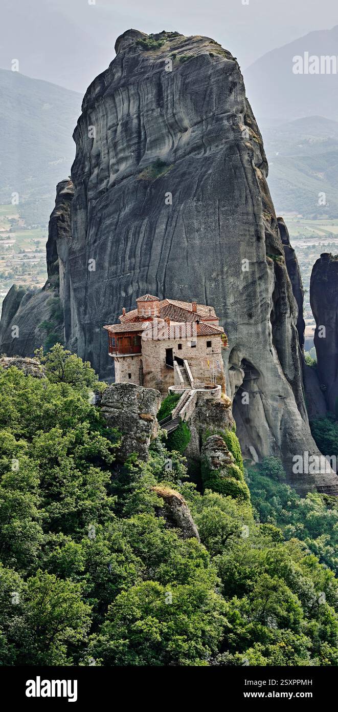 Medieval Meteora Monastery of St. Rousanou (Μονή Ρουσάνου)on top of a ...