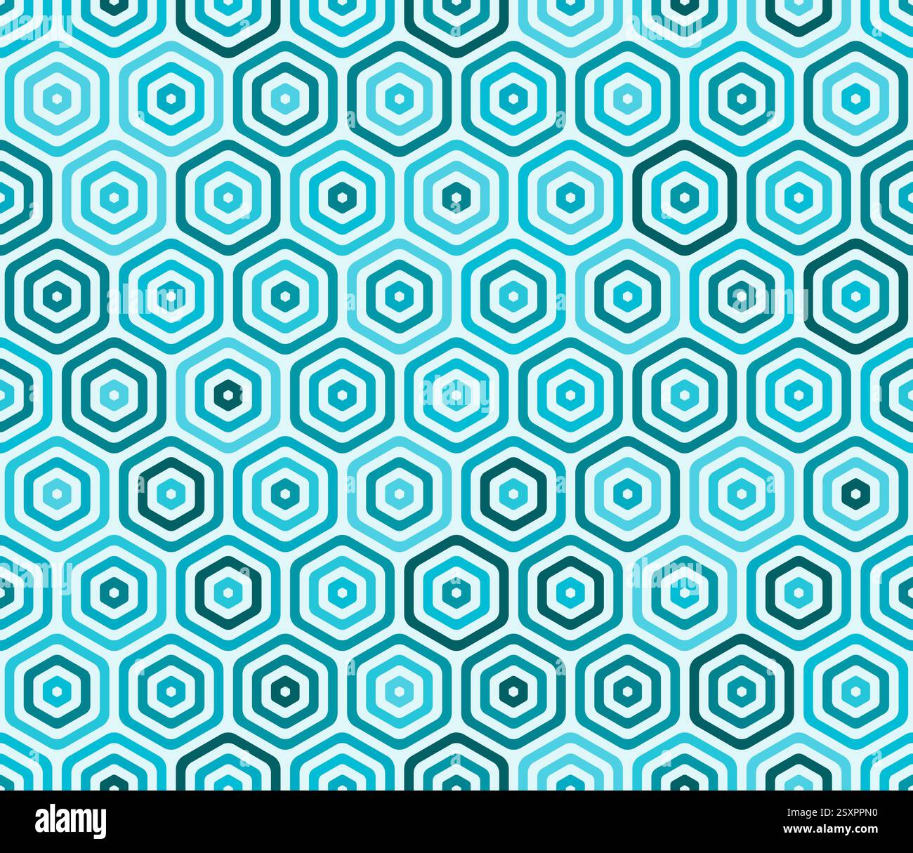 Seamless Hexagon Pattern. Bold rounded stacked hexagon cells. Cyan color tones. Hexagonal cells ...