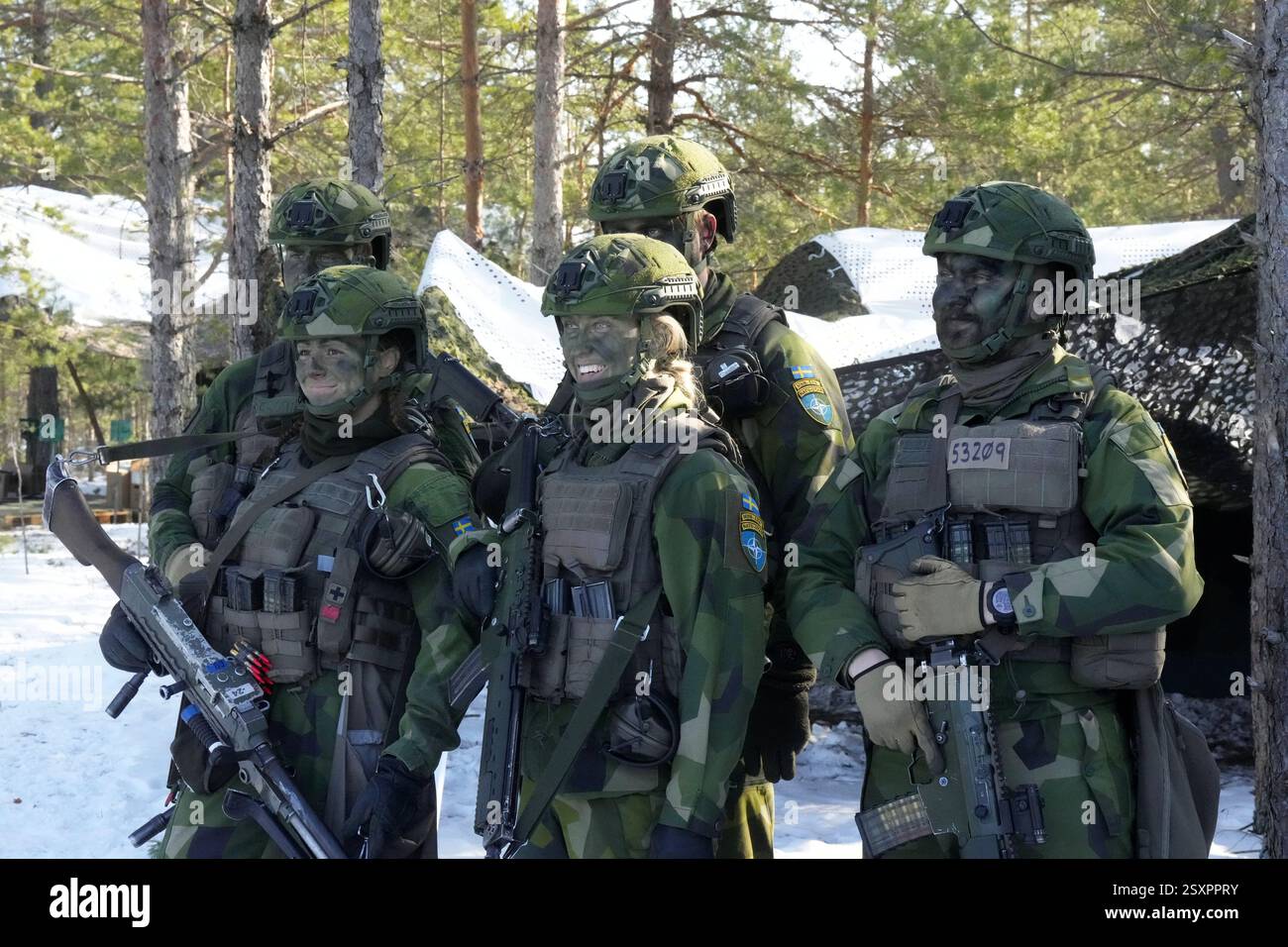 Adazi, Vidzeme Region, Latvia. 25th Feb, 2025. Swedisn army troops of ...