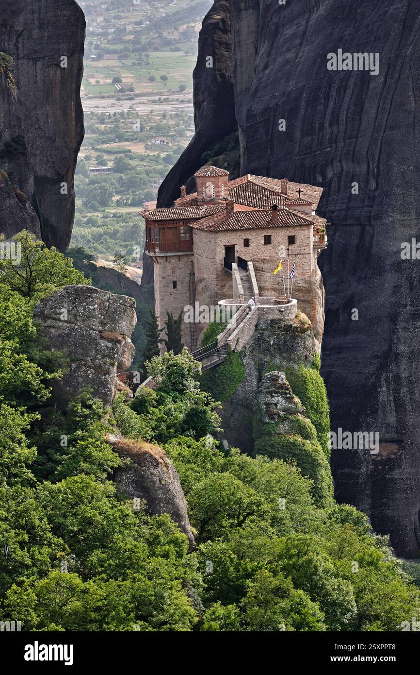 Medieval Meteora Monastery of St. Rousanou (Μονή Ρουσάνου)on top of a ...