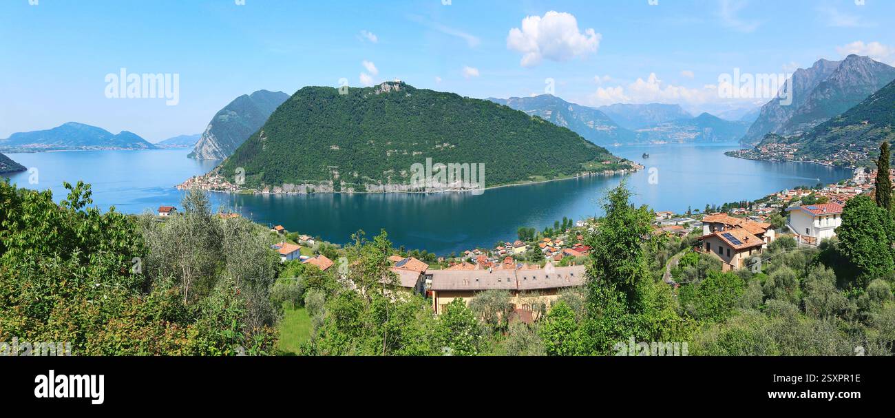 Lake Iseo, Italy, and the tourist island of Monte Isola at its center ...