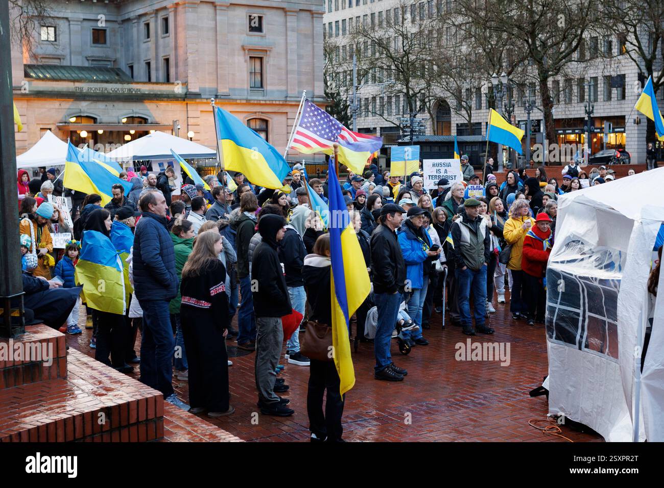 Portland, USA. 24th Feb, 2025. Several hundred people supporting the ...