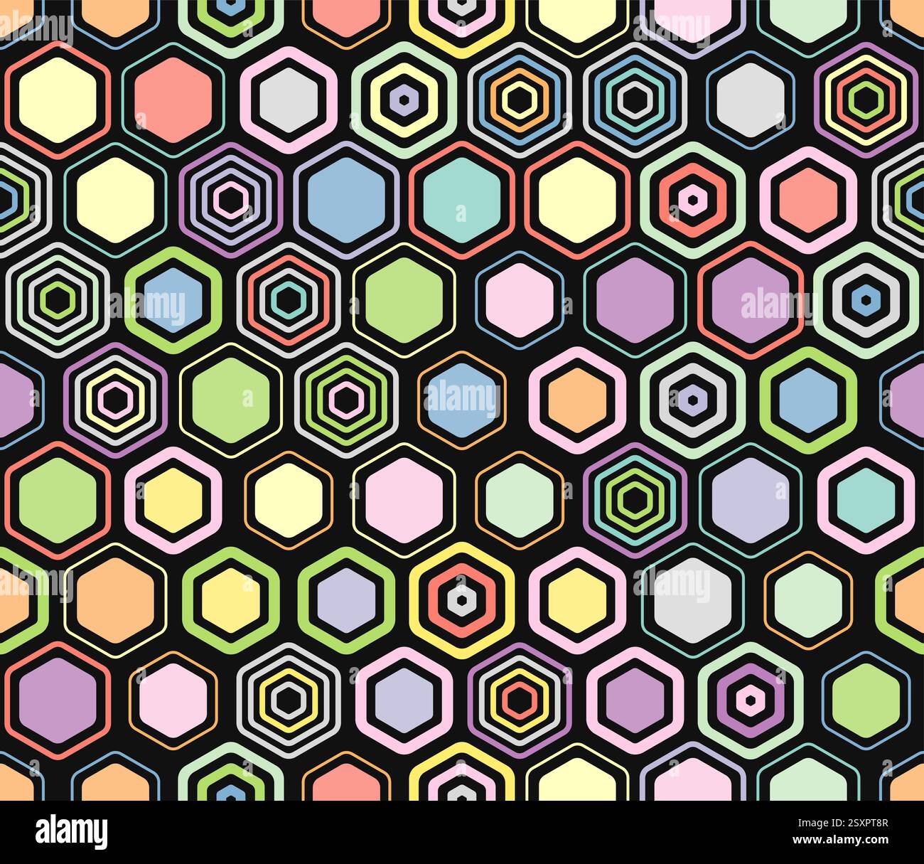 Hexagon vector pattern. Geometric elements of varied style and color. Honeycomb cells. Tileable ...