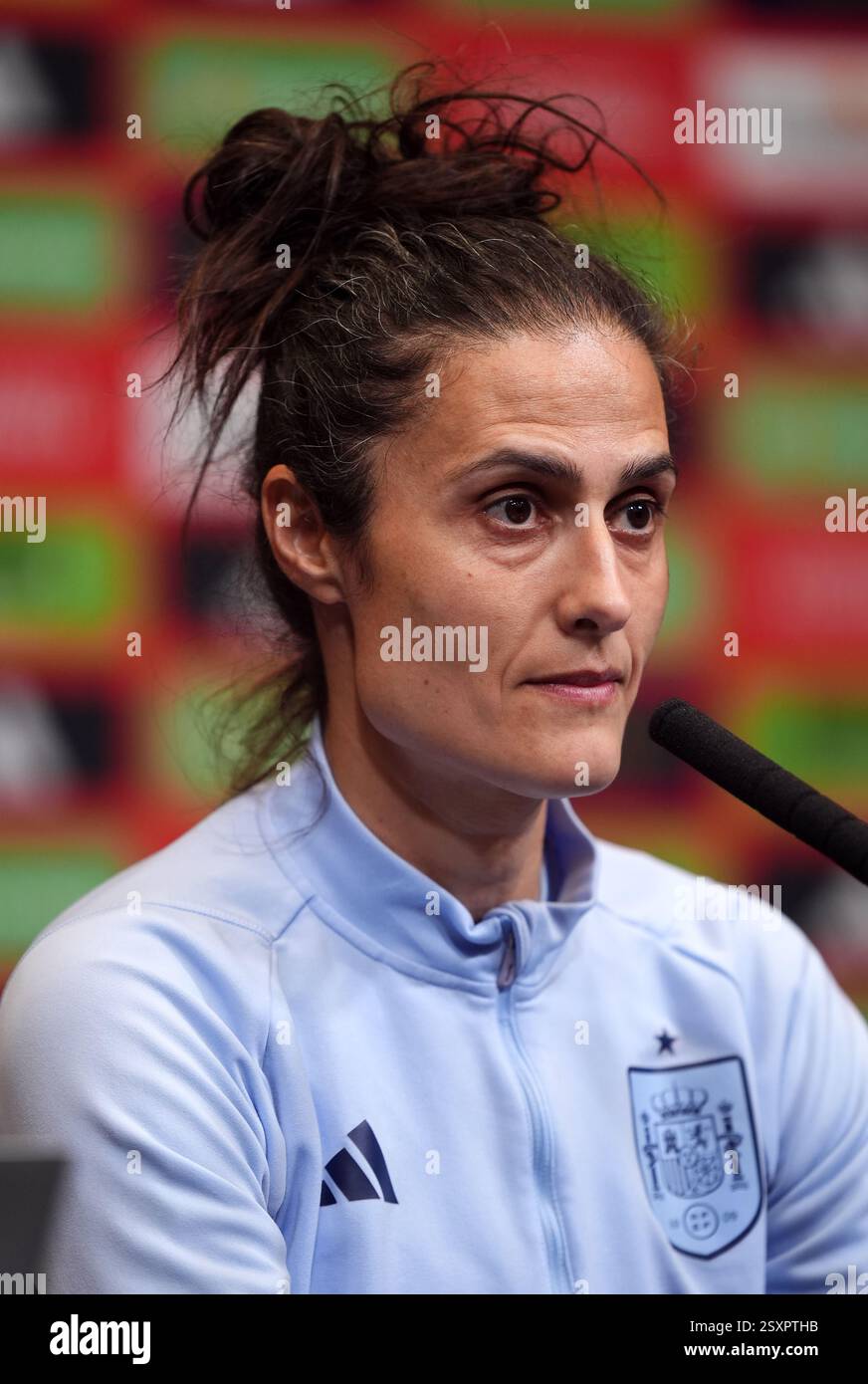 Spain coach Montse Tome during a press conference at Wembley Stadium ...