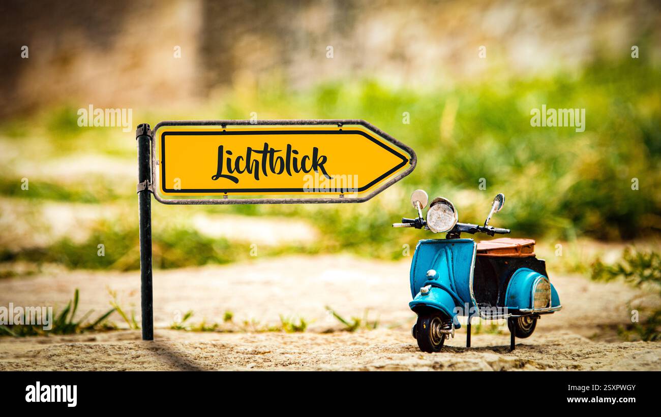 a picture with signposts in the direction of a bright spot in German ...