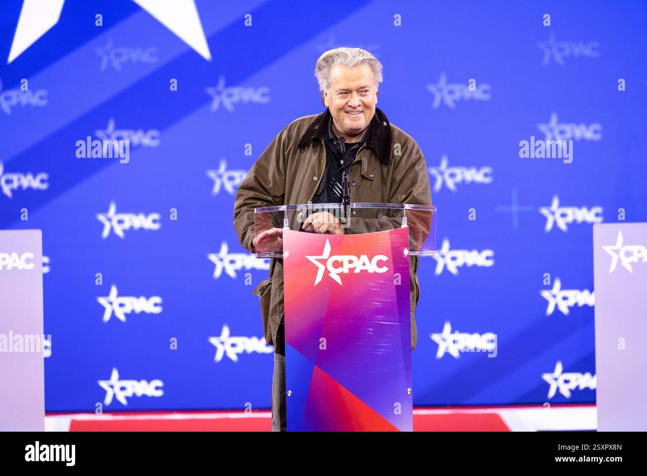 NATIONAL HARBOR, MD, USA — February 20 2025: Steve Bannon speaks on day ...