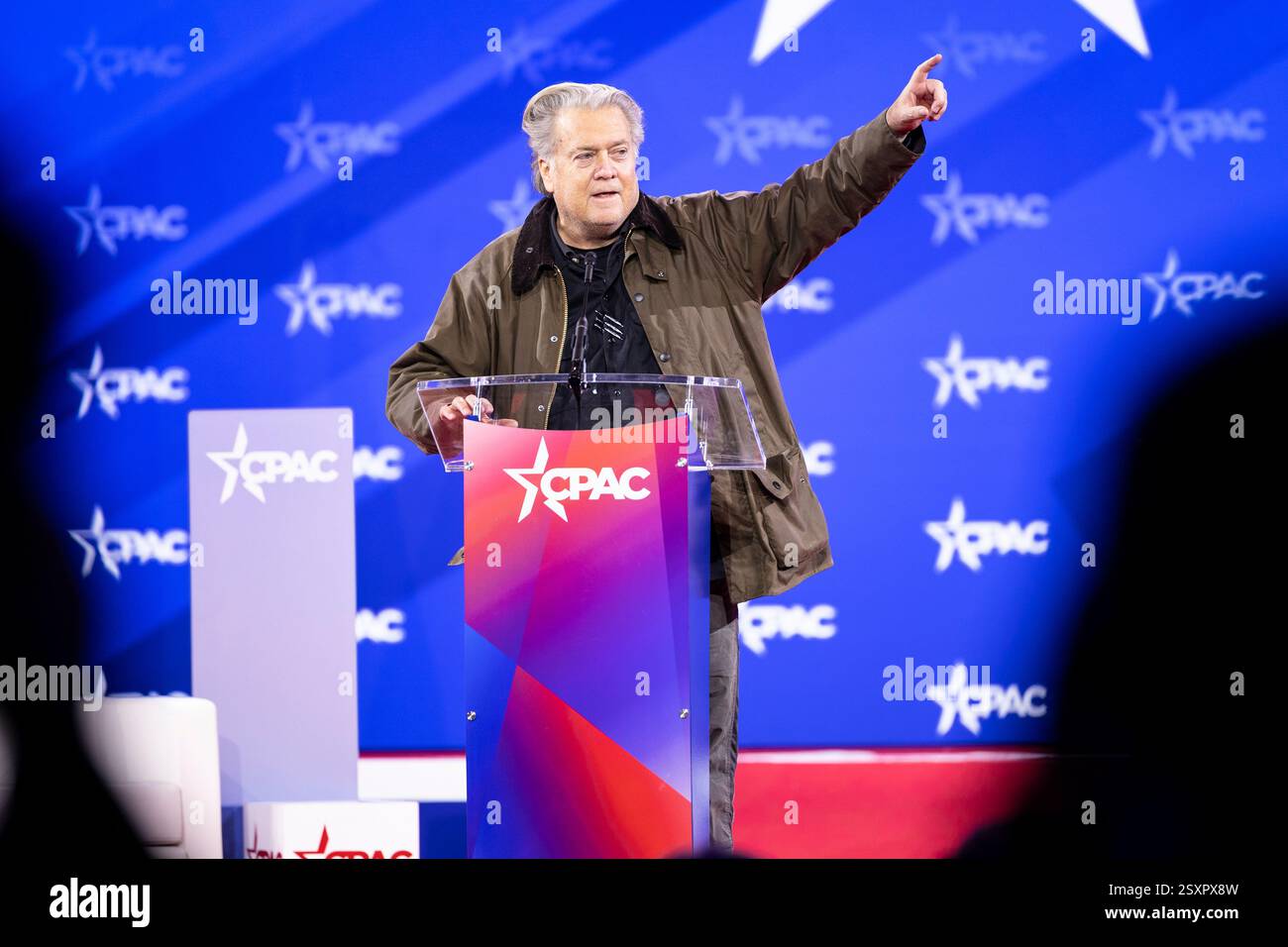NATIONAL HARBOR, MD, USA — February 20 2025: Steve Bannon speaks on day ...