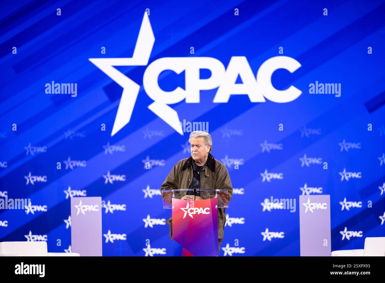 NATIONAL HARBOR, MD, USA — February 20 2025: Steve Bannon speaks on day ...