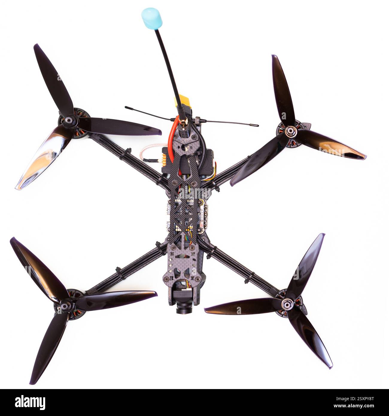 FPV drone in production on white background Stock Photo - Alamy