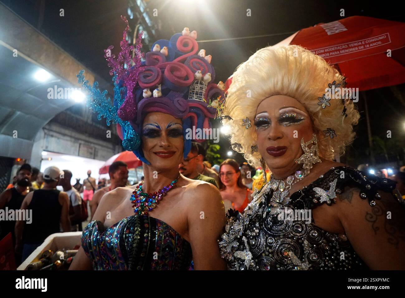Revelers have fun at the pre-carnival street party in Sao Paulo, Brazil ...