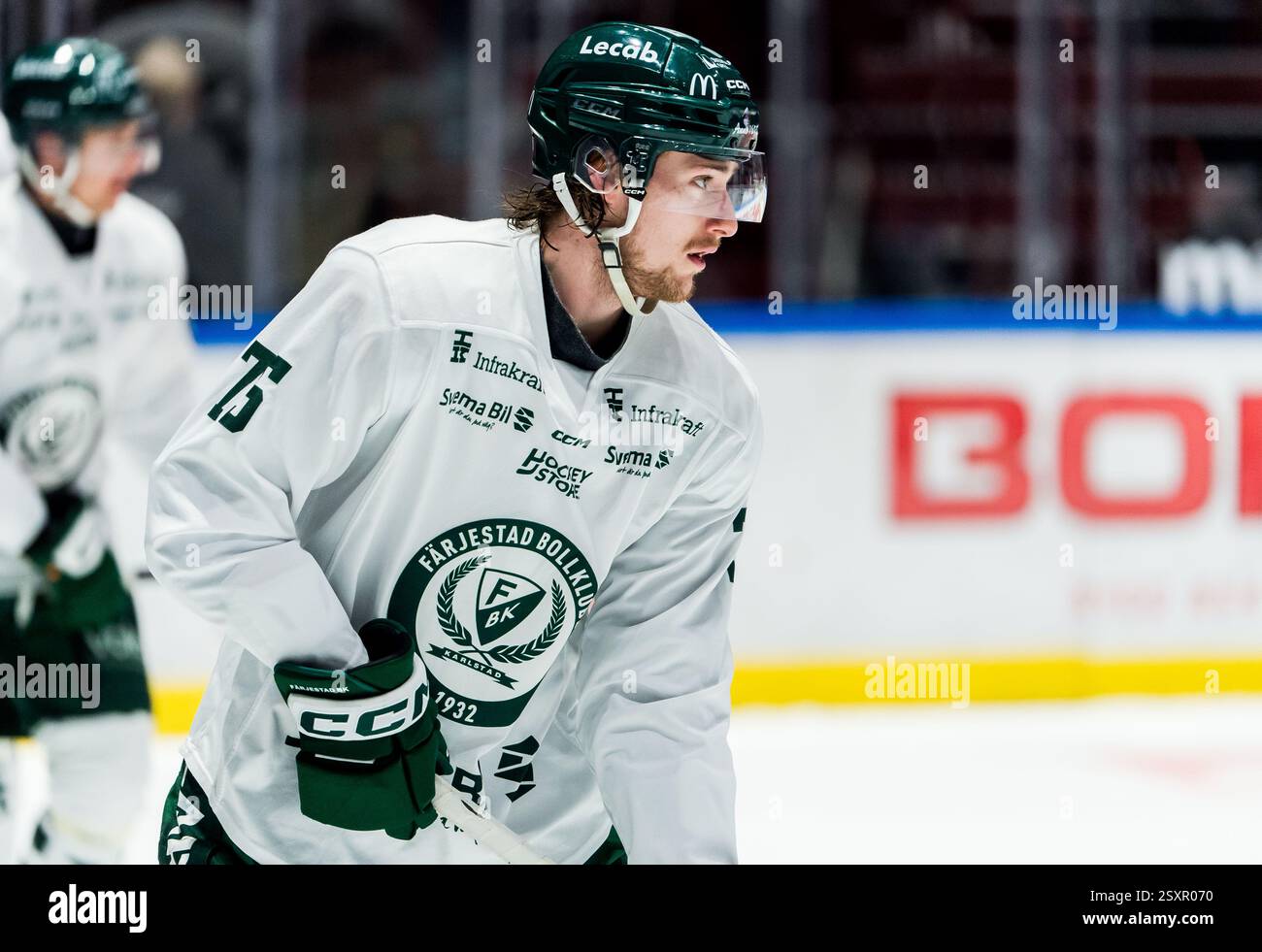 250225 Färjestads Jeremy Salvas Groleau inför ishockeymatchen i SHL ...