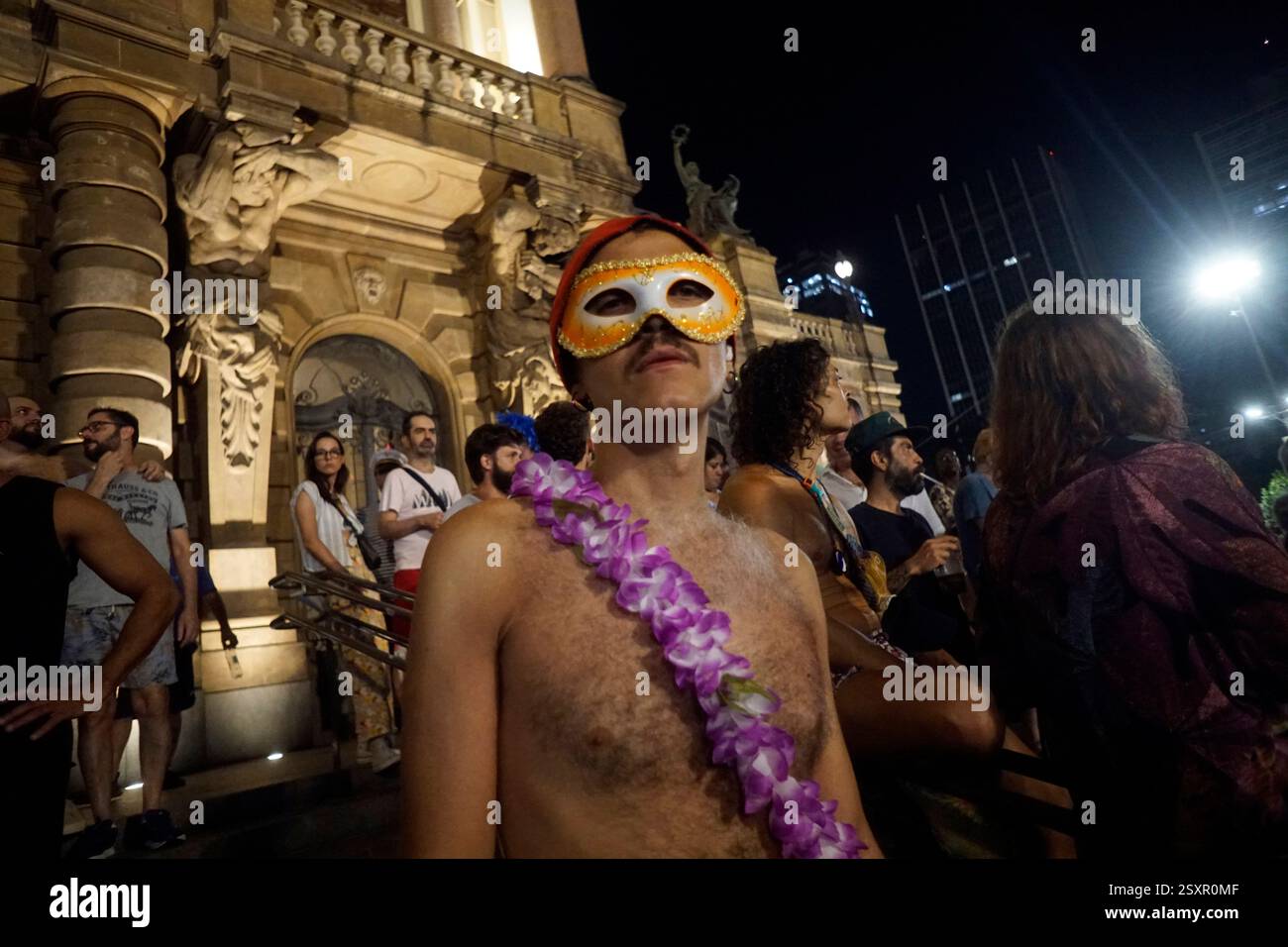 Revelers have fun at the pre-carnival street party in Sao Paulo, Brazil ...