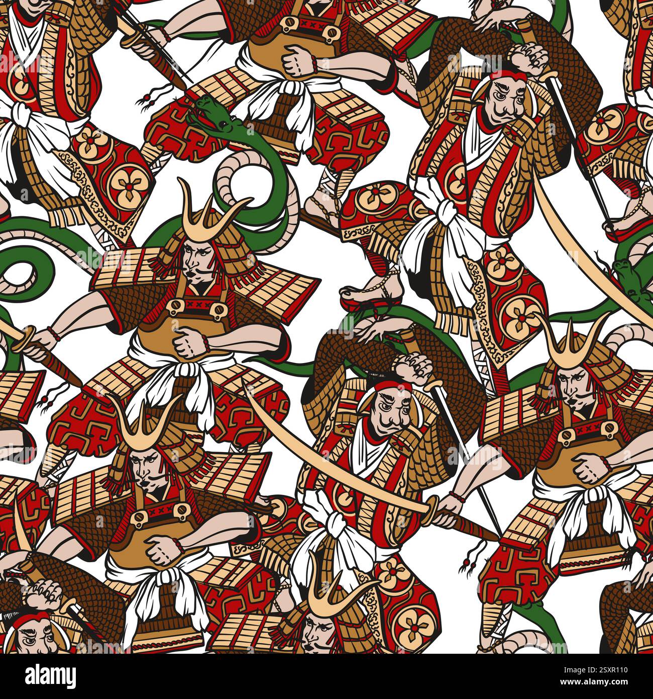 Seamless pattern with samurai in graphic style. Vector Stock Vector ...