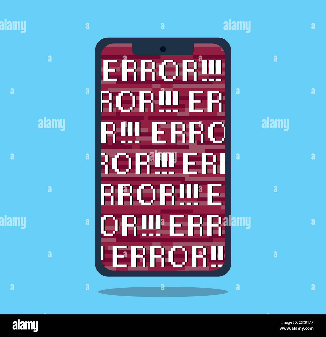 Flat design mobile phone with error sign on screen. Modern black mobile ...