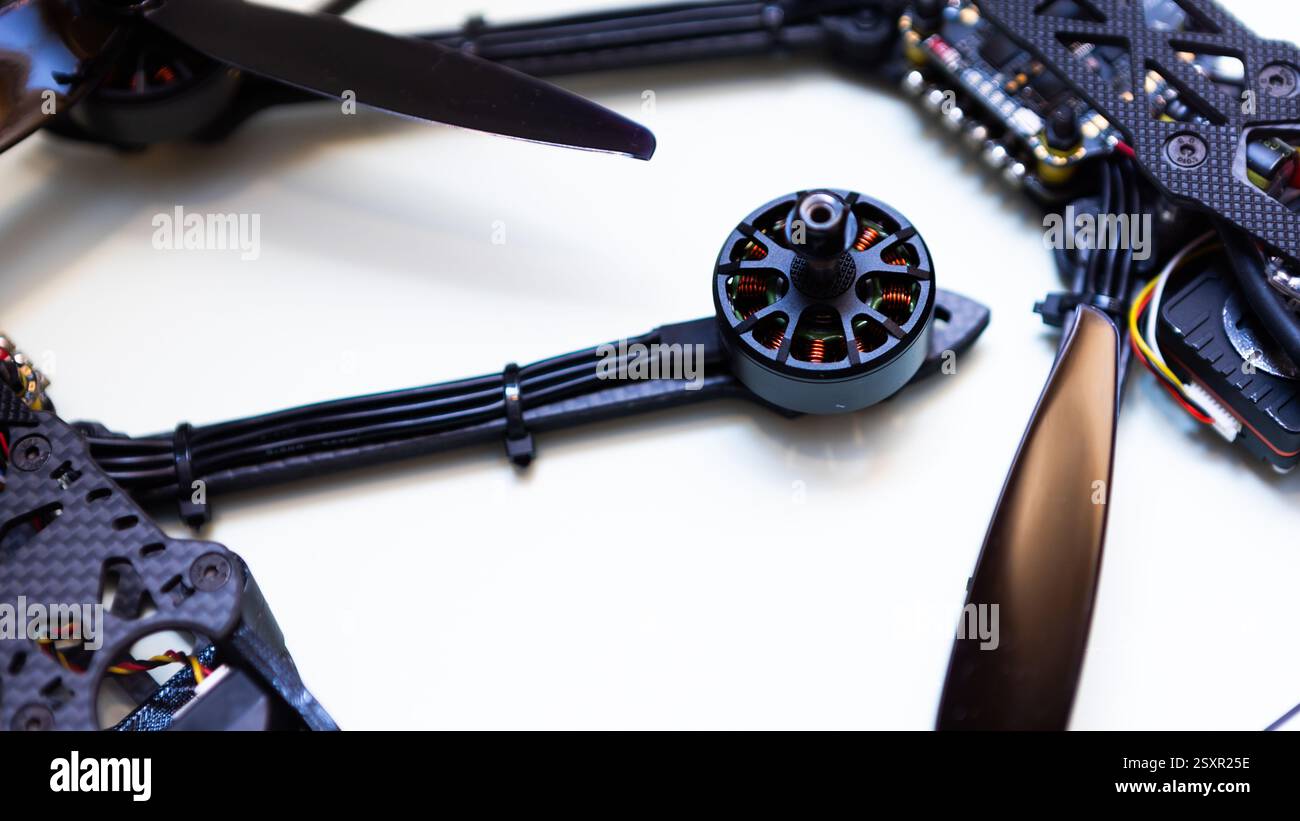 FPV drone in production on white background Stock Photo - Alamy