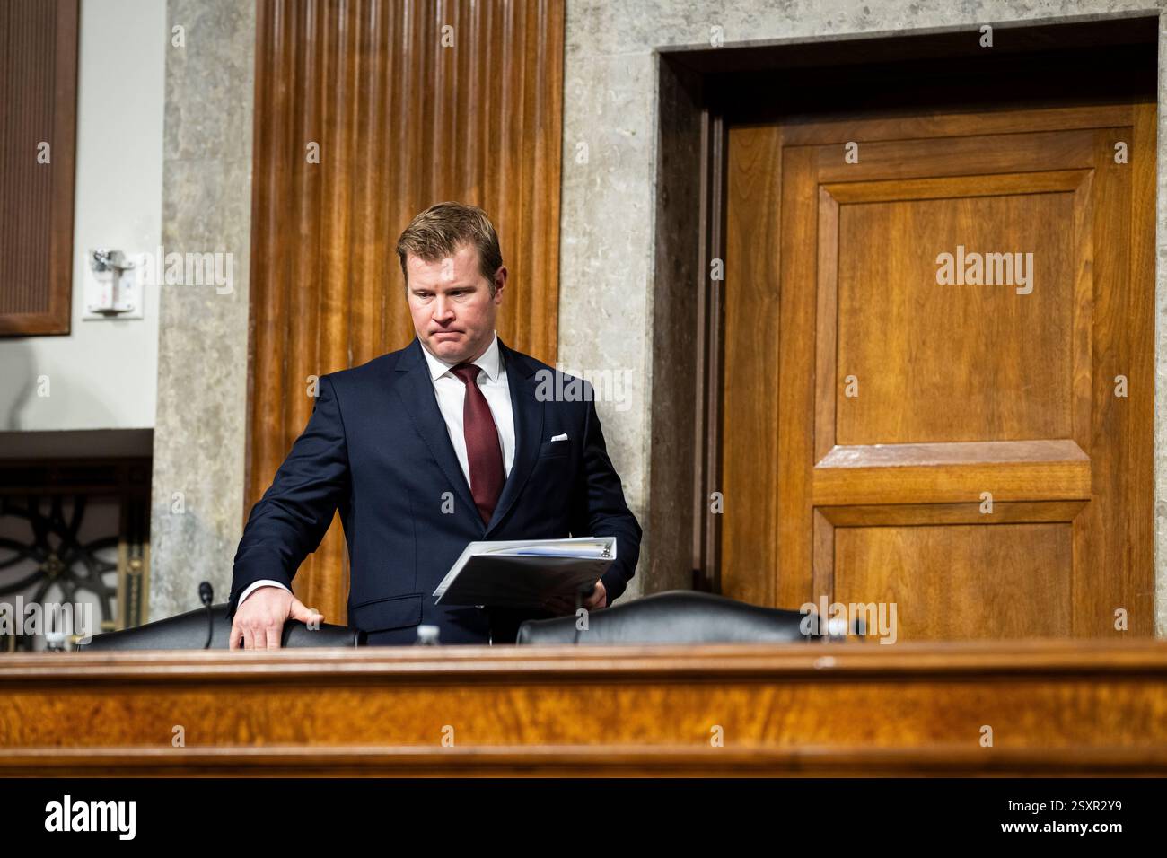 Senator Tim Sheehy (R-MT) arrives during the Senate Armed Services ...