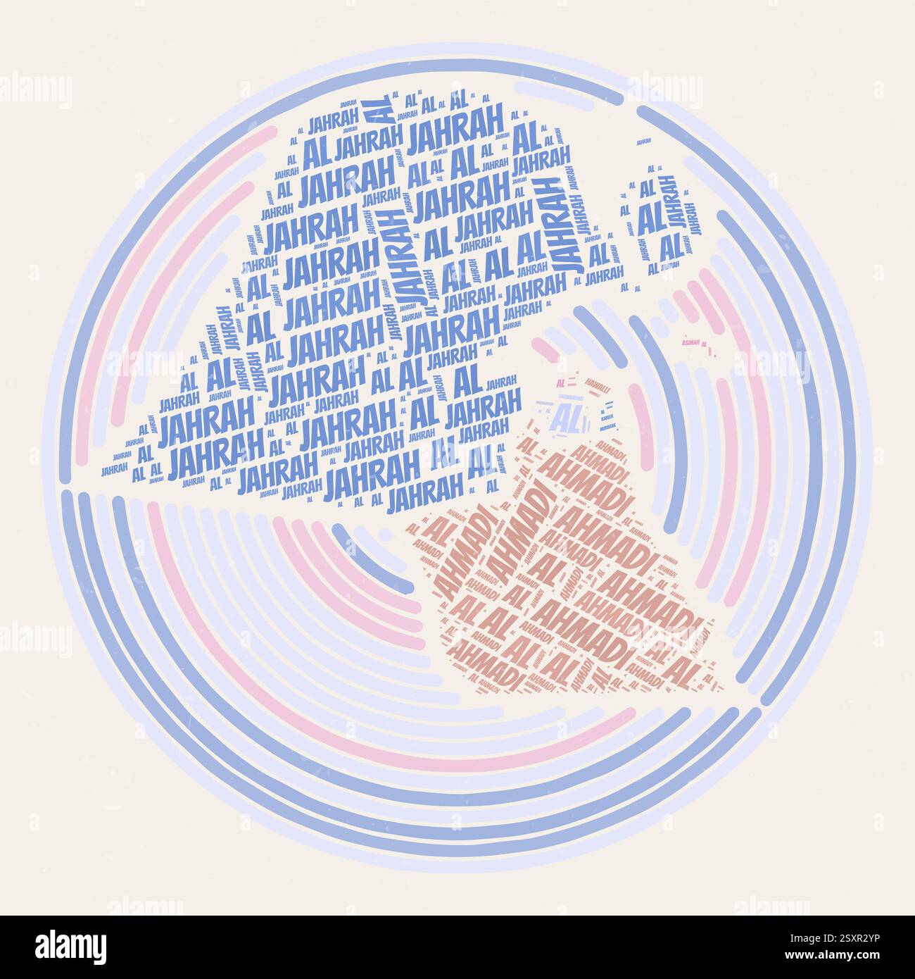 Kuwait round poster. Typography style image of country. Regions word ...