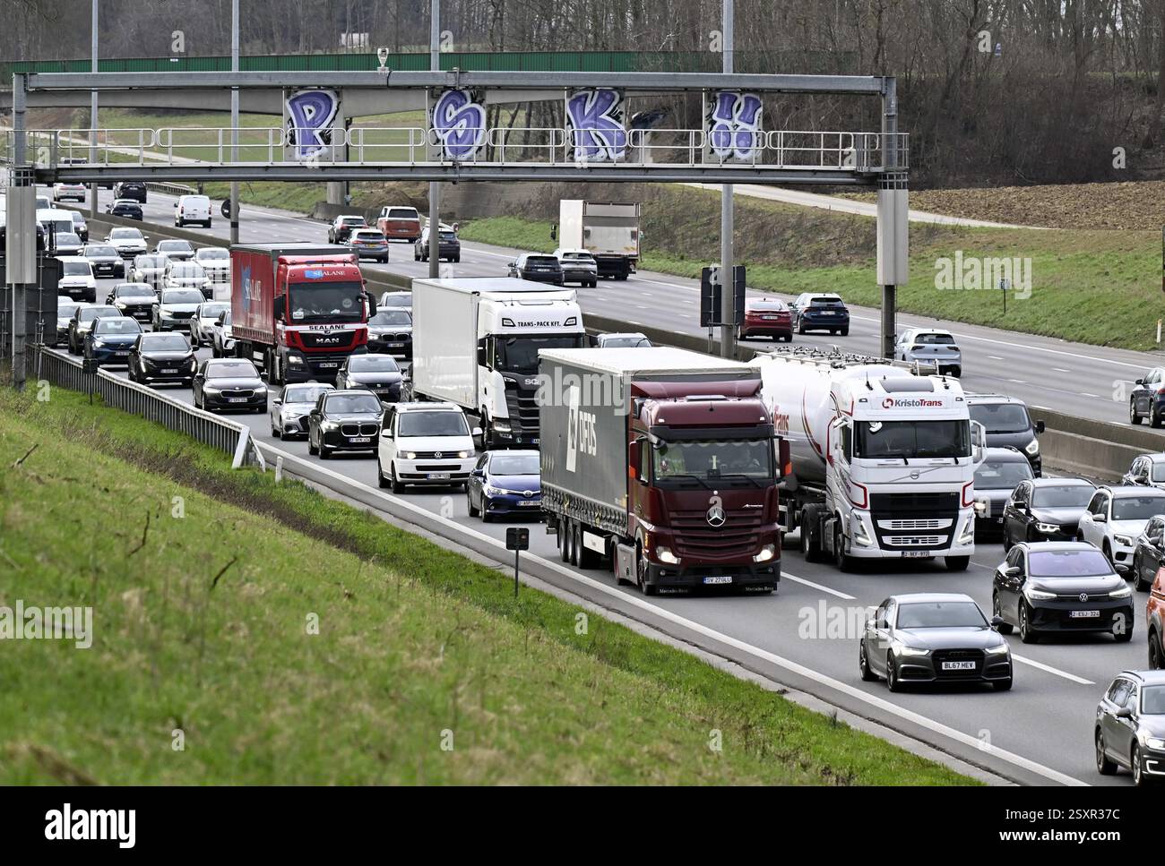 the construction site for the renovation of a bridge in Bertem on the ...