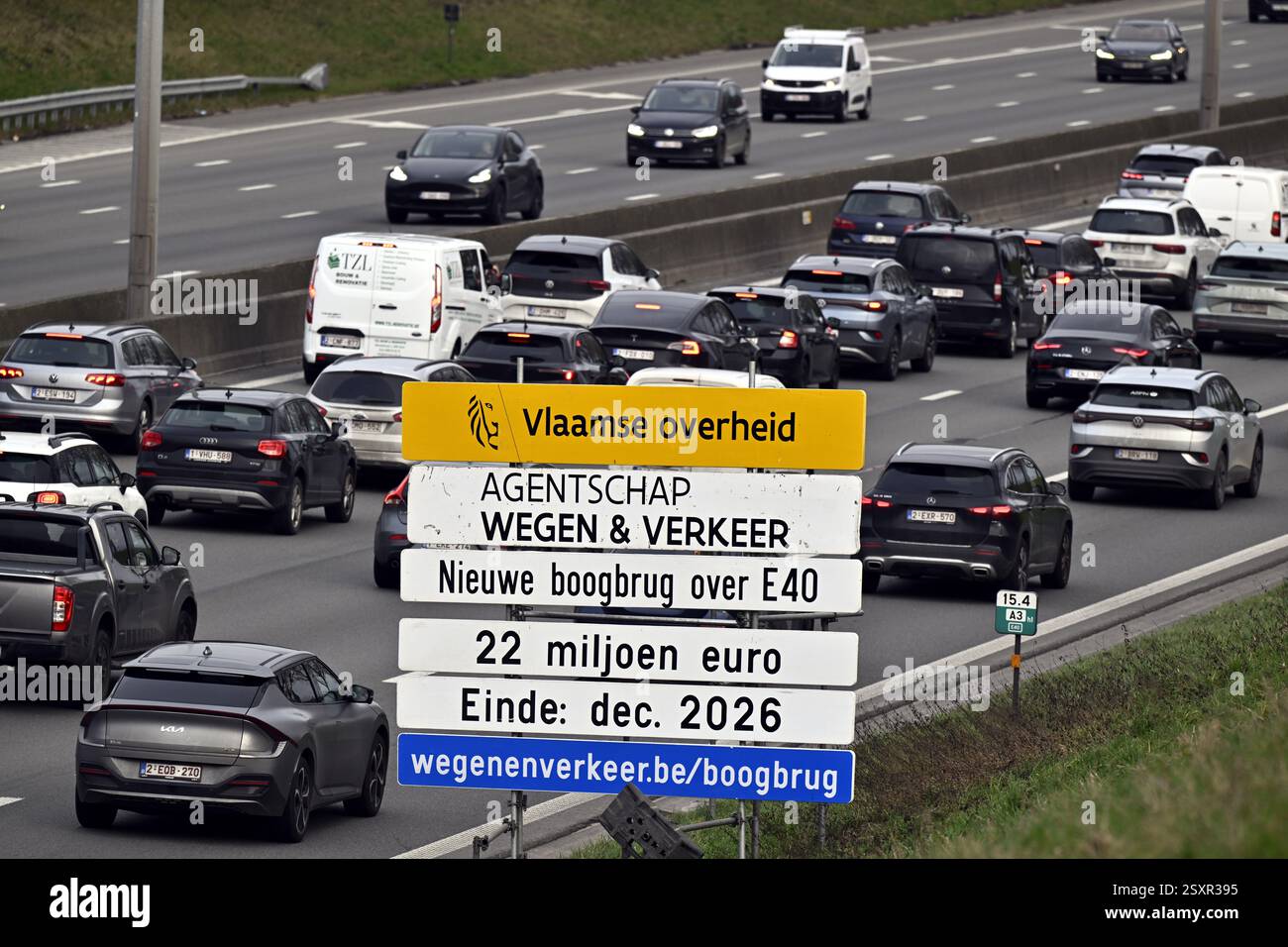 the construction site for the renovation of a bridge in Bertem on the ...