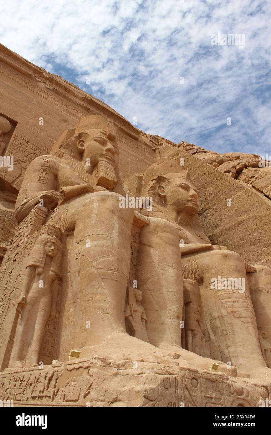 The great entrance of Abou Simbel temple in Egypt with huge statues in ...