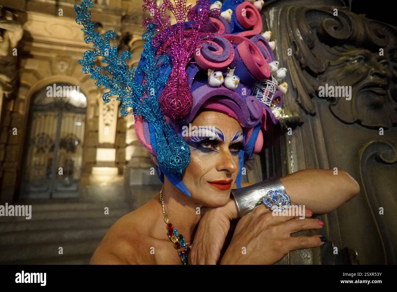 Revelers have fun at the pre-carnival street party in Sao Paulo, Brazil ...