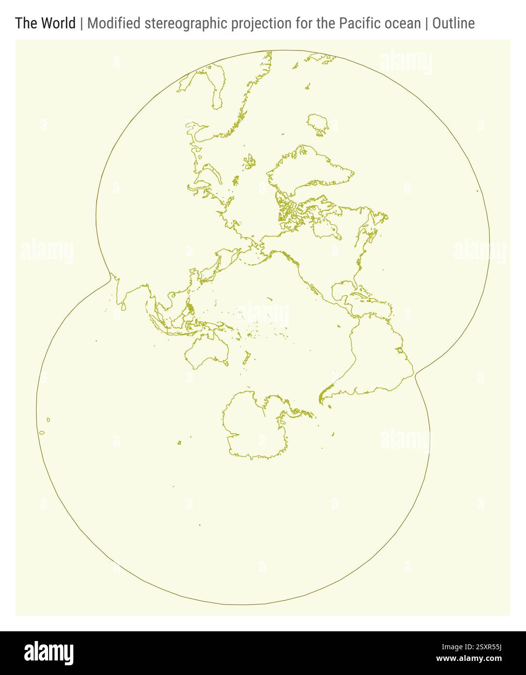 World map. Modified stereographic projection for the Pacific Ocean ...