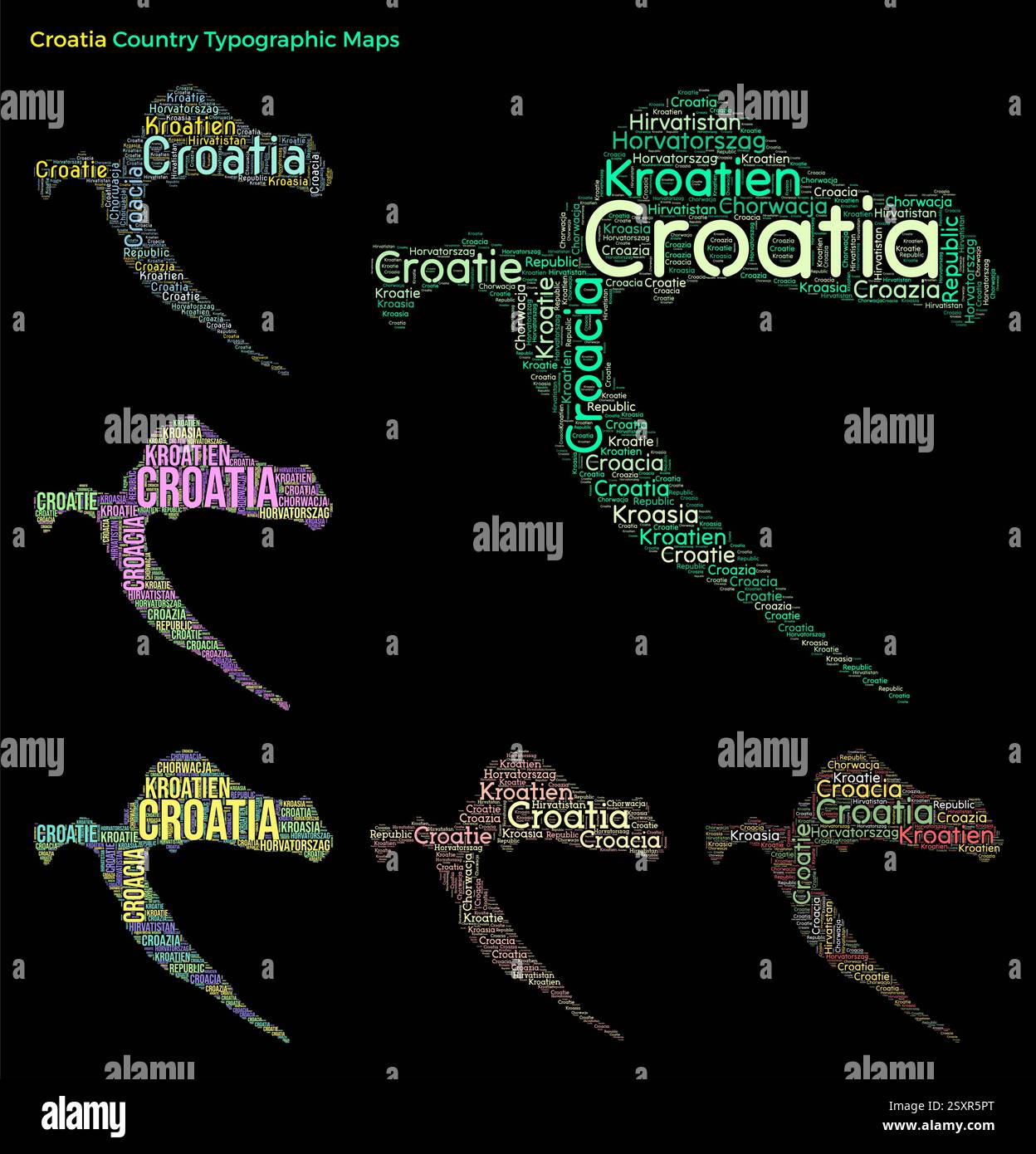 Croatia. Set of typography style country illustrations. Croatia map ...