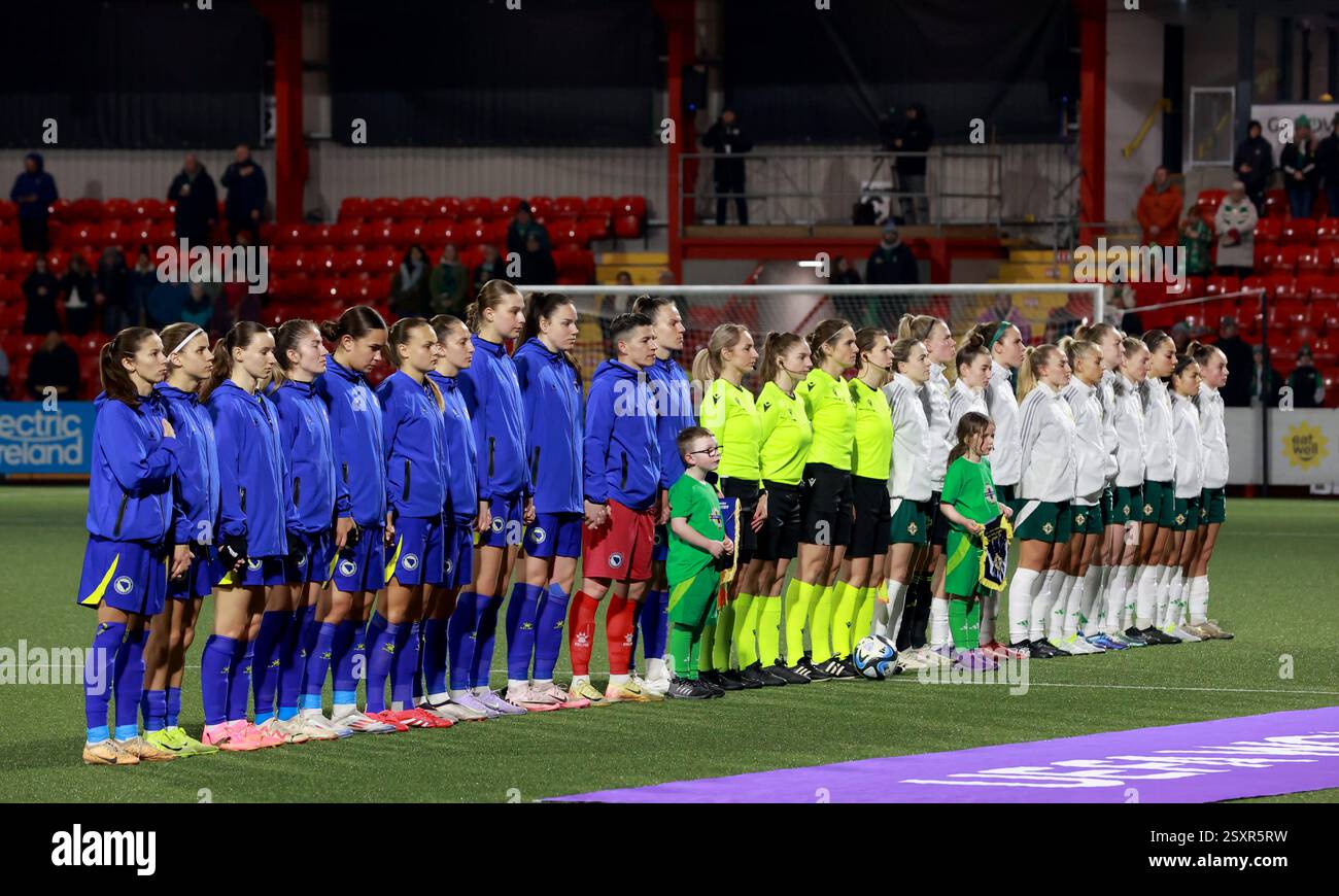 Both teams line up before during the UEFA Women's Nations League, League B, Group B3 match at ...