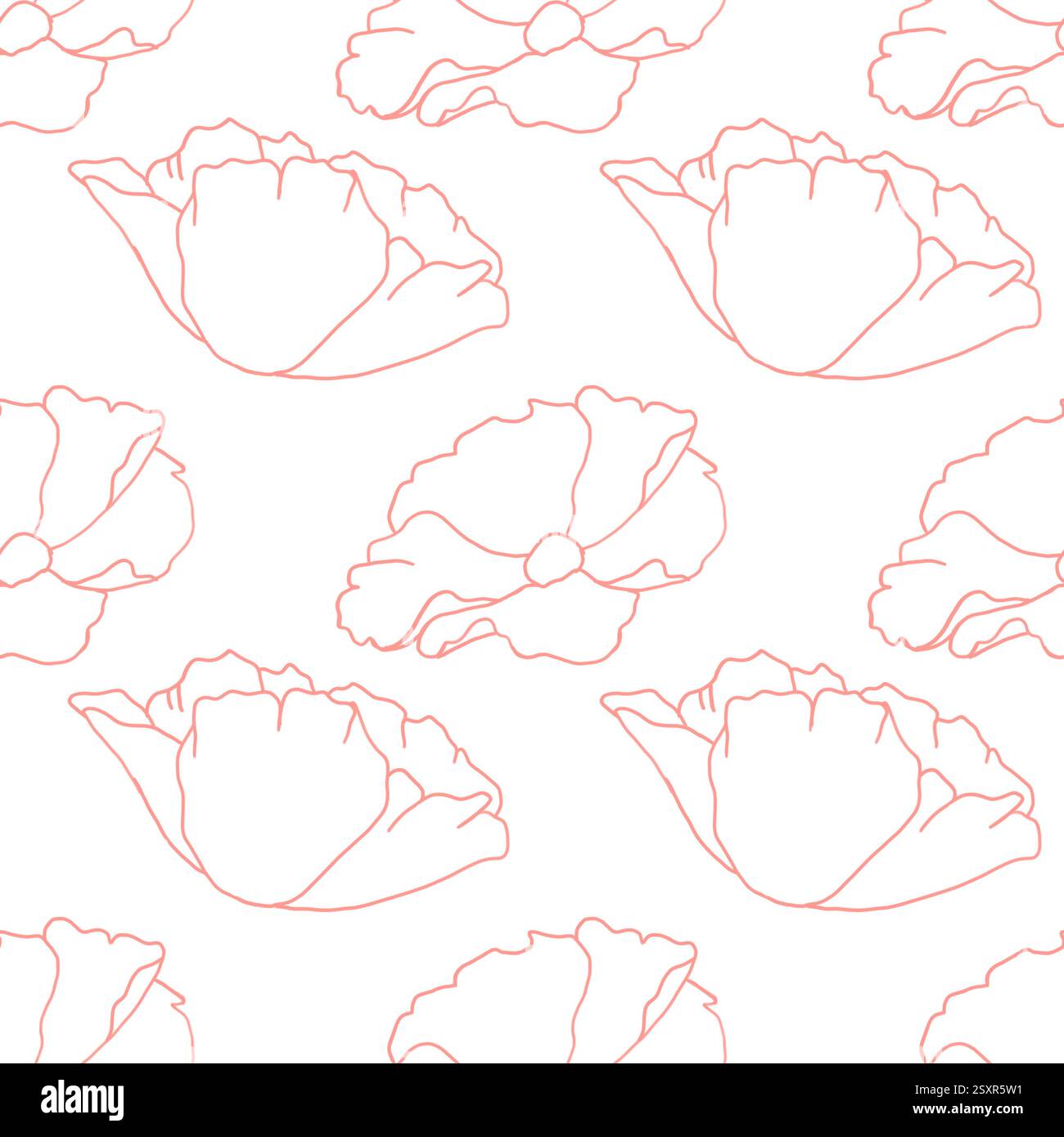 Elegant seamless pattern with outline poppies in vintage style on white ...