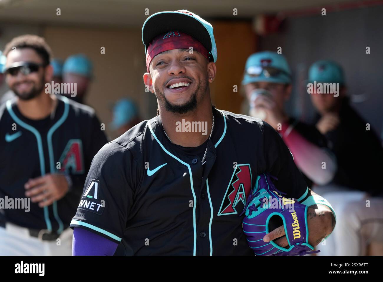 Arizona Diamondbacks second baseman Ketel Marte smiles as he walks ...