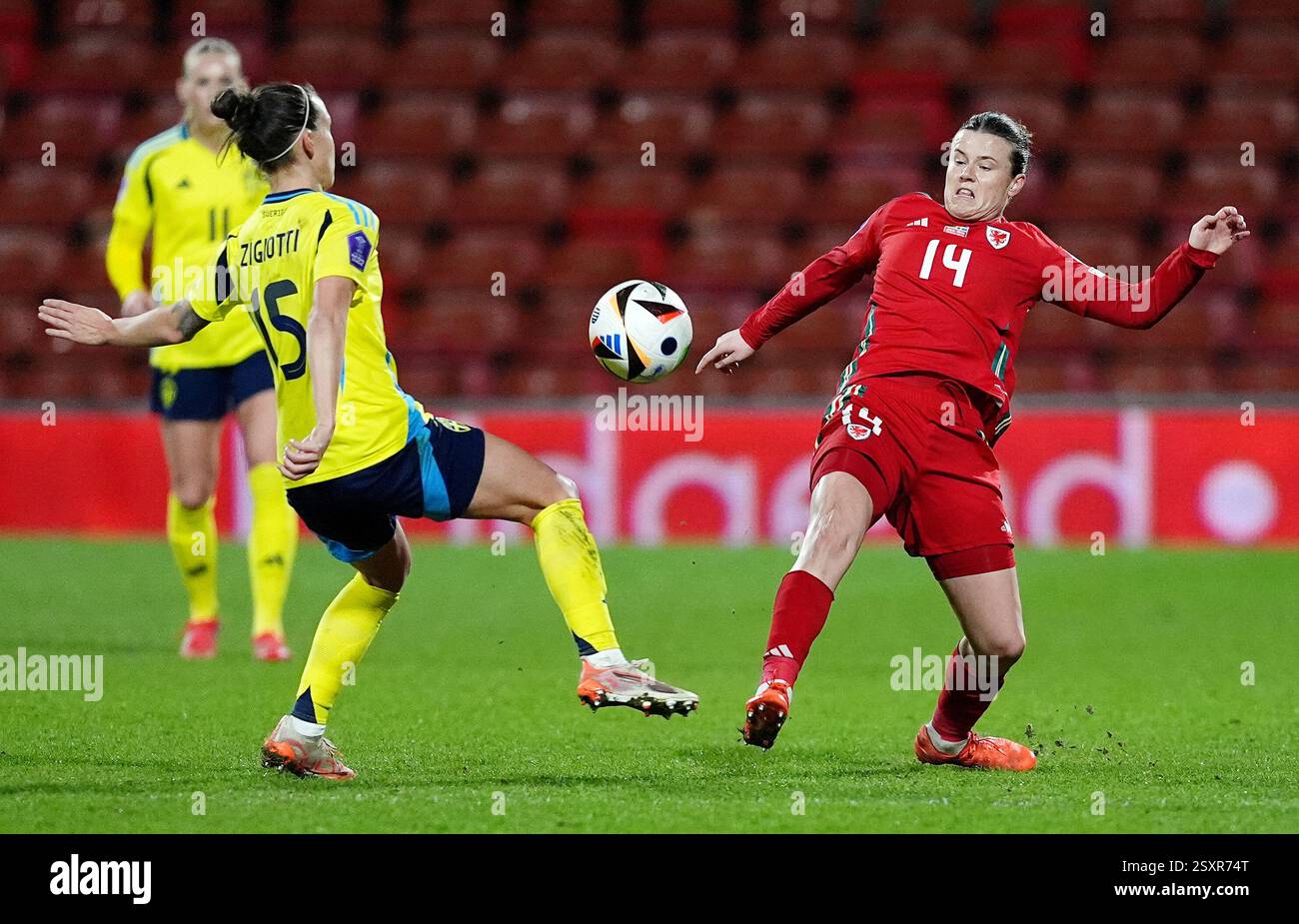 Sweden's Julia Zigotti Olme (left) and Wales' Hayley Ladd battle for ...