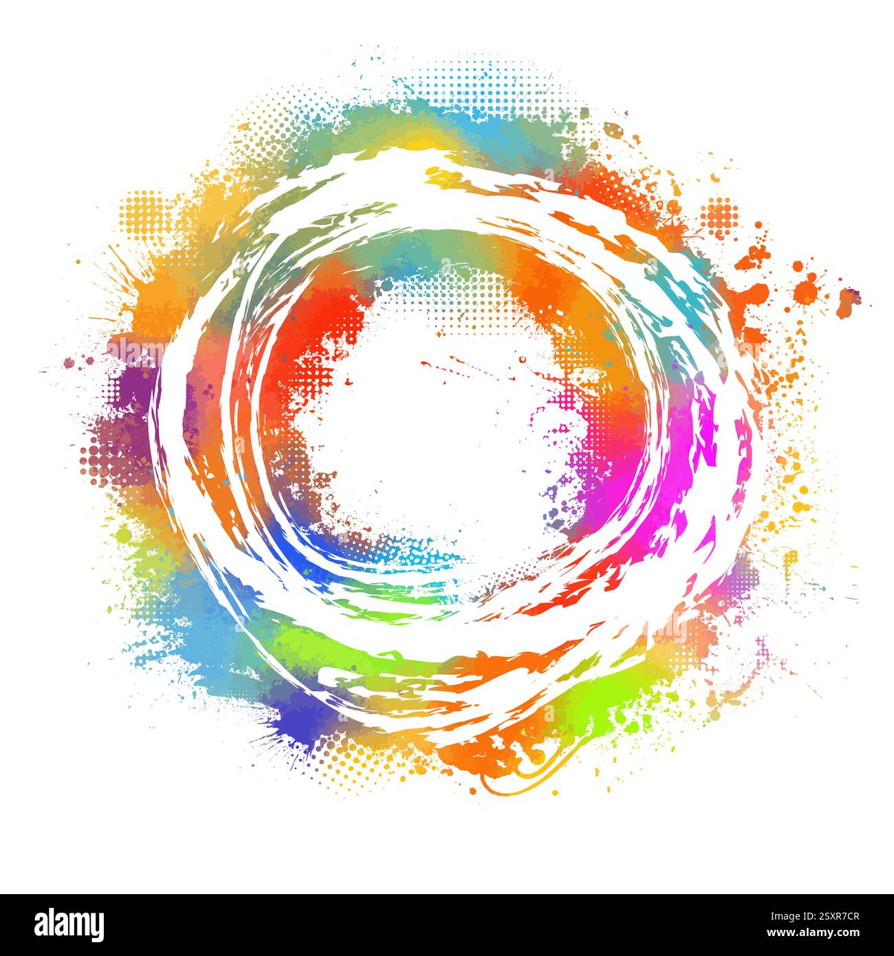Round colored frame made of blots. Paint texture with drips. Grunge ...