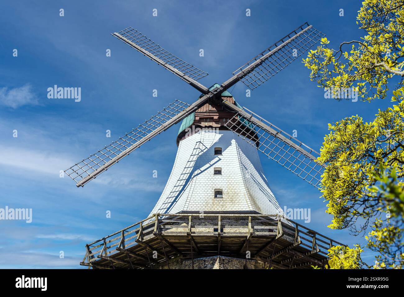 Historic german windmill reaching for the sky on a bright sunny day ...