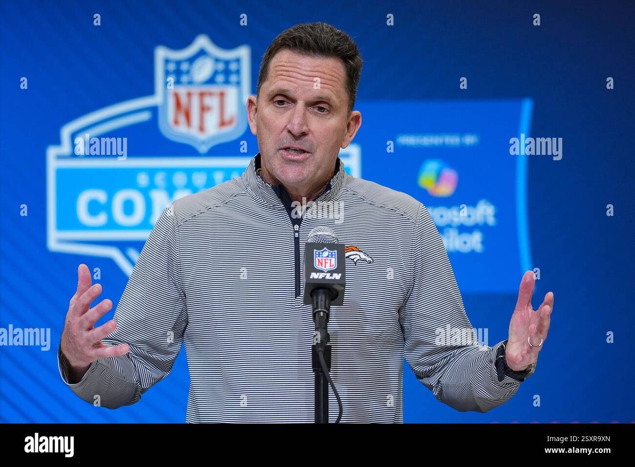 Denver Broncos general manager George Paton speaks during a press ...