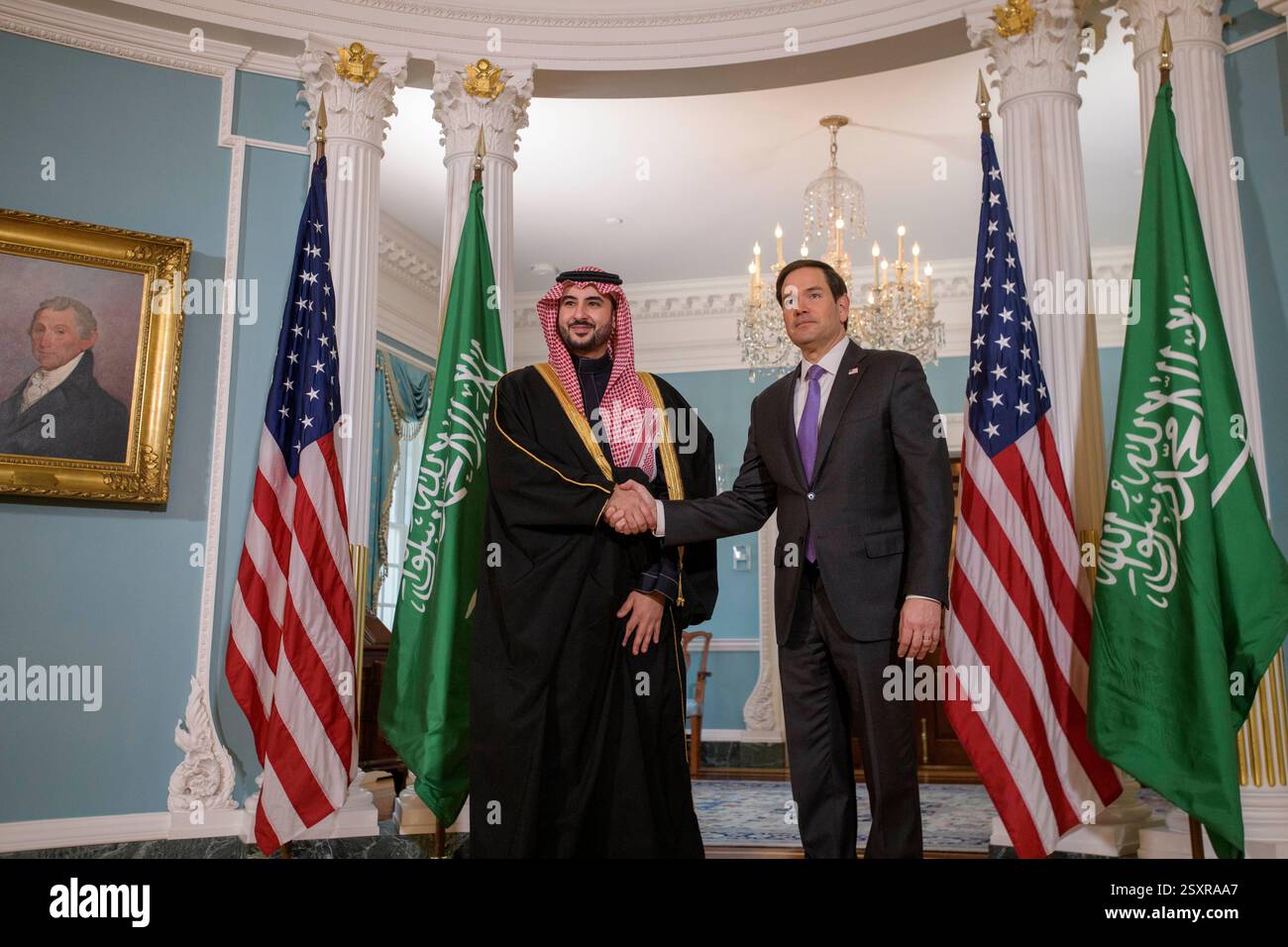 Secretary of State Marco Rubio right, meets with Saudi Arabia's Defense ...