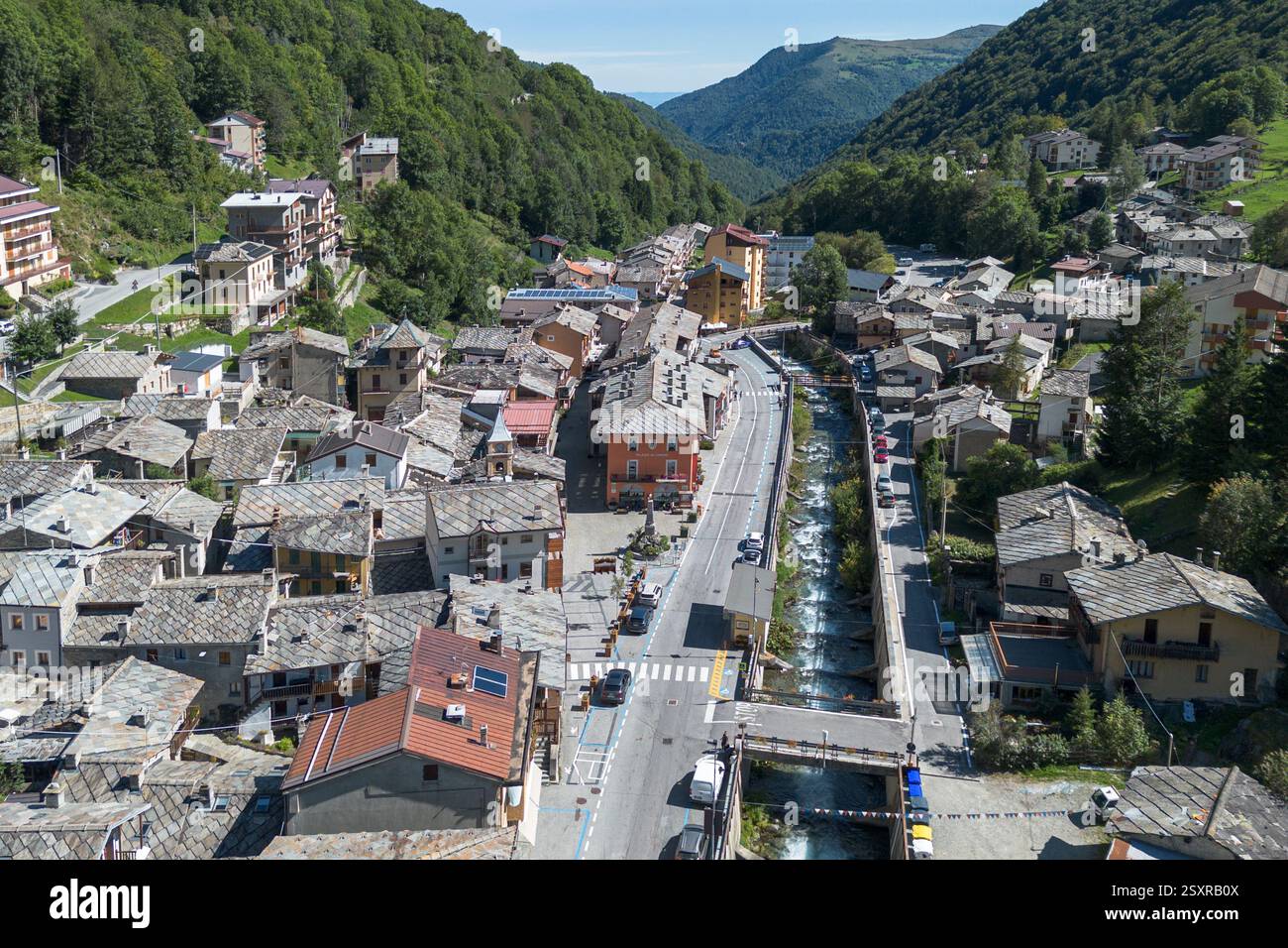 Aerial view of Crissolo, a popular tourist destination in Cuneo ...